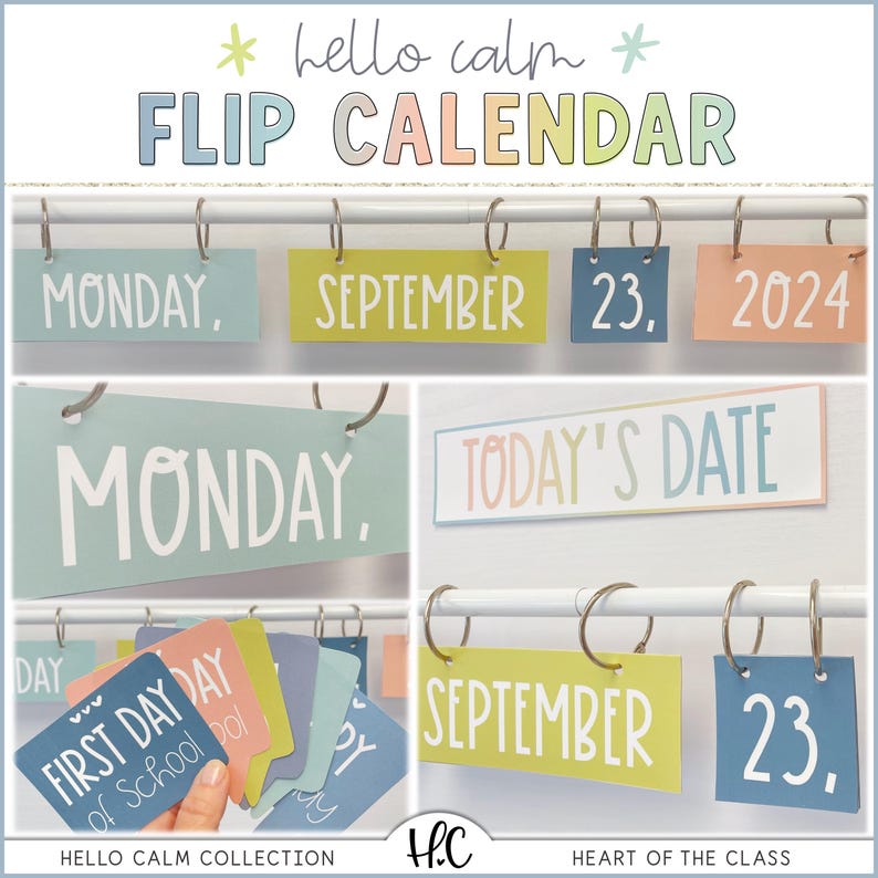 Hello Calm Classroom Flip Calendar Cards for Magnetic Rod | Editable ...