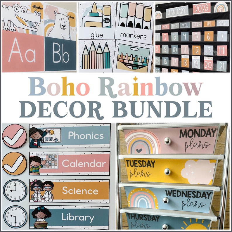 Boho Rainbow Classroom Decor Bundle Modern Classroom Decor - Etsy