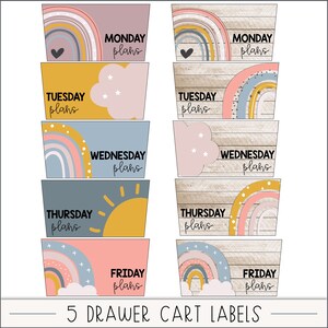 Boho Rainbow Classroom Cart Labels With Editable Text for 5 Drawer, 10 ...