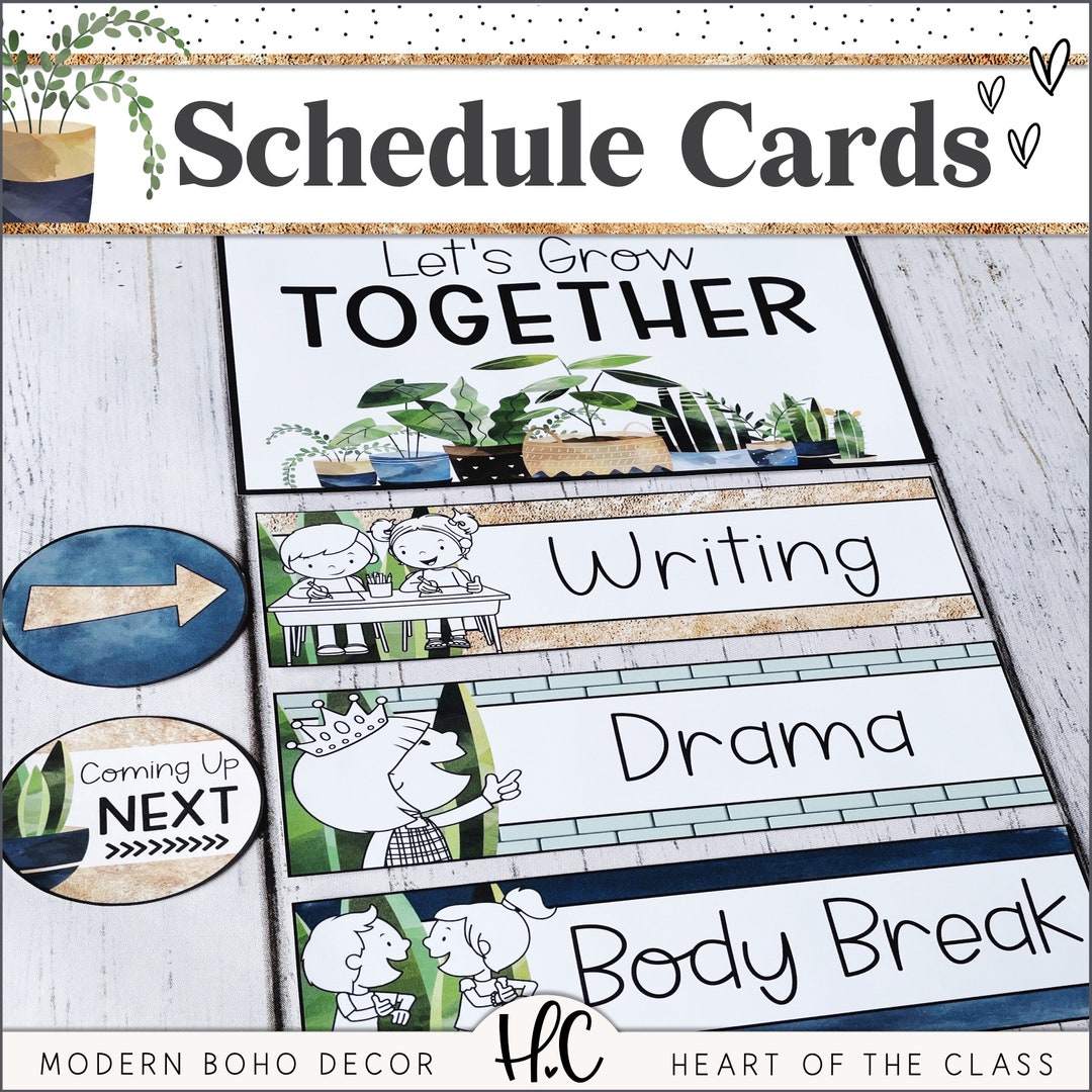 Classroom Schedule Cards With Graphics | Boho Visual Classroom Schedule ...