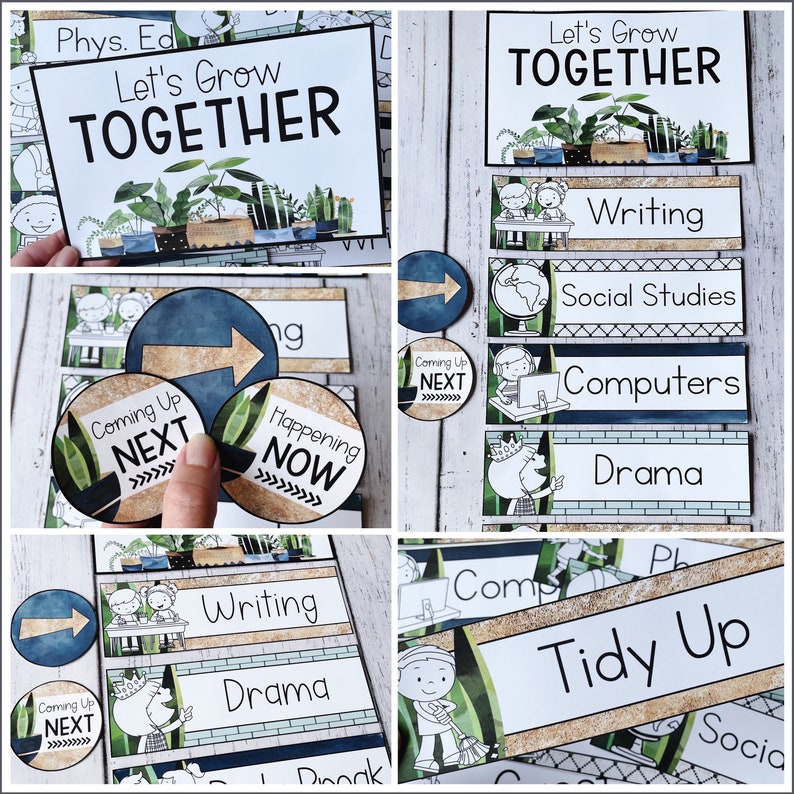 Classroom Schedule Cards With Graphics | Boho Visual Classroom Schedule ...