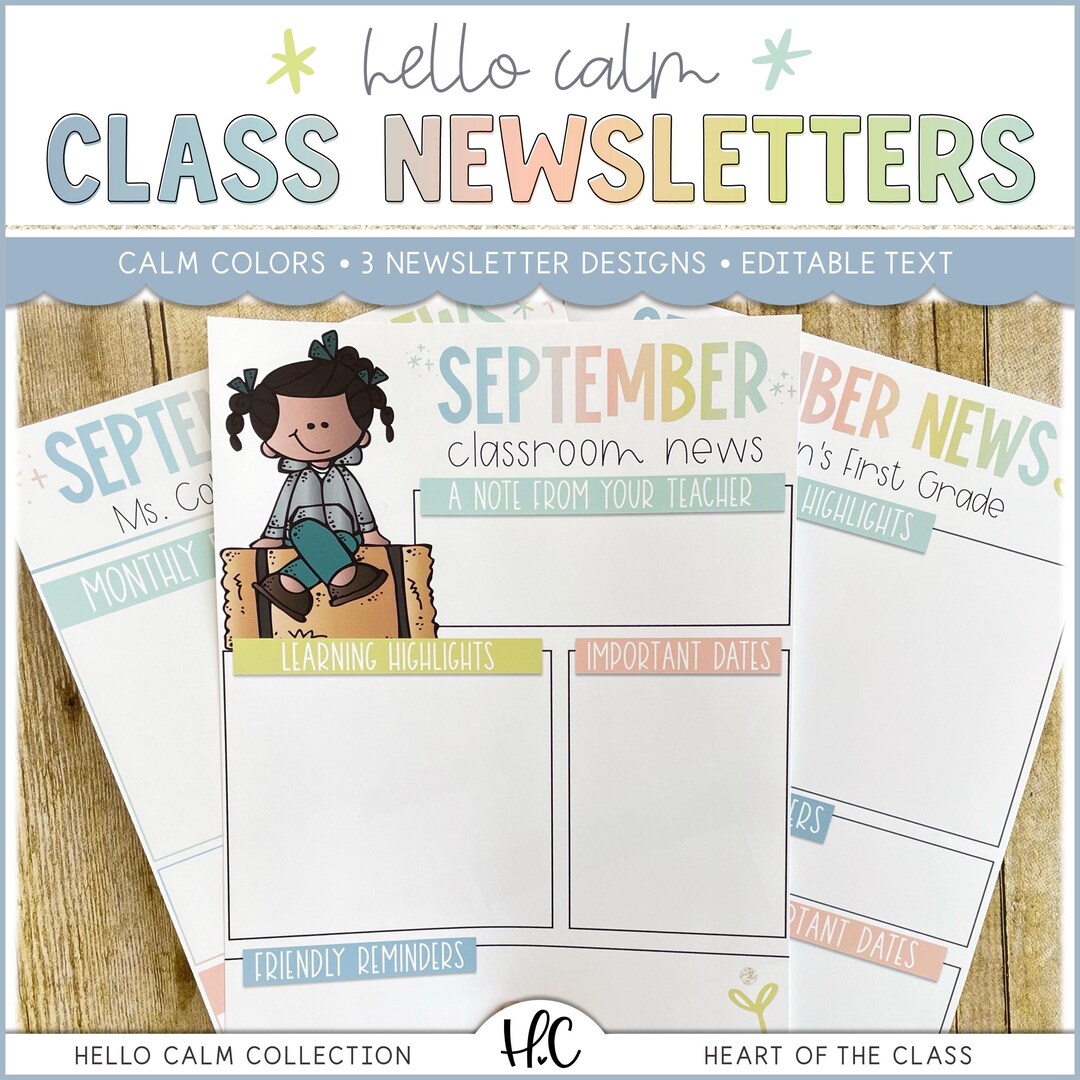 Editable Classroom Newsletter Templates: Hello Calm Pastel Classroom ...
