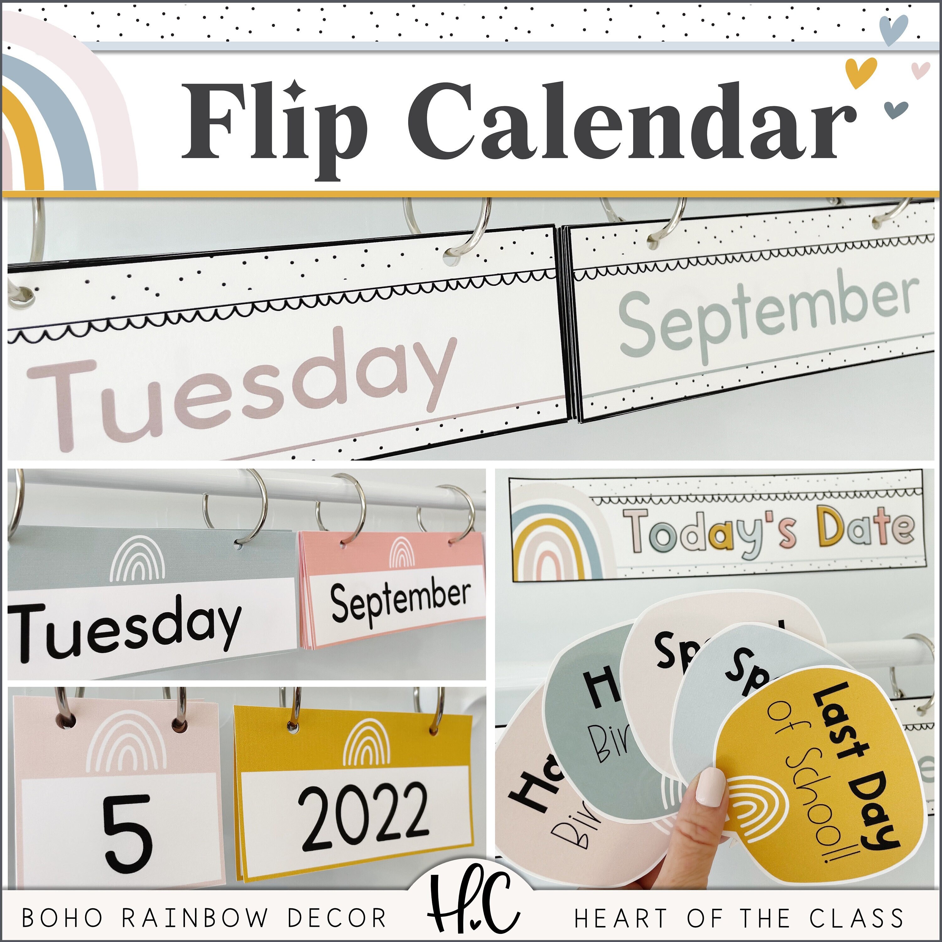 Flip Calendar Boho Rainbow Classroom Decor Classroom - Etsy