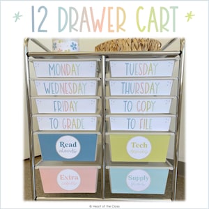 Rolling Cart Labels for 5 Drawer, 10 Drawer and 12 Drawer Teacher ...