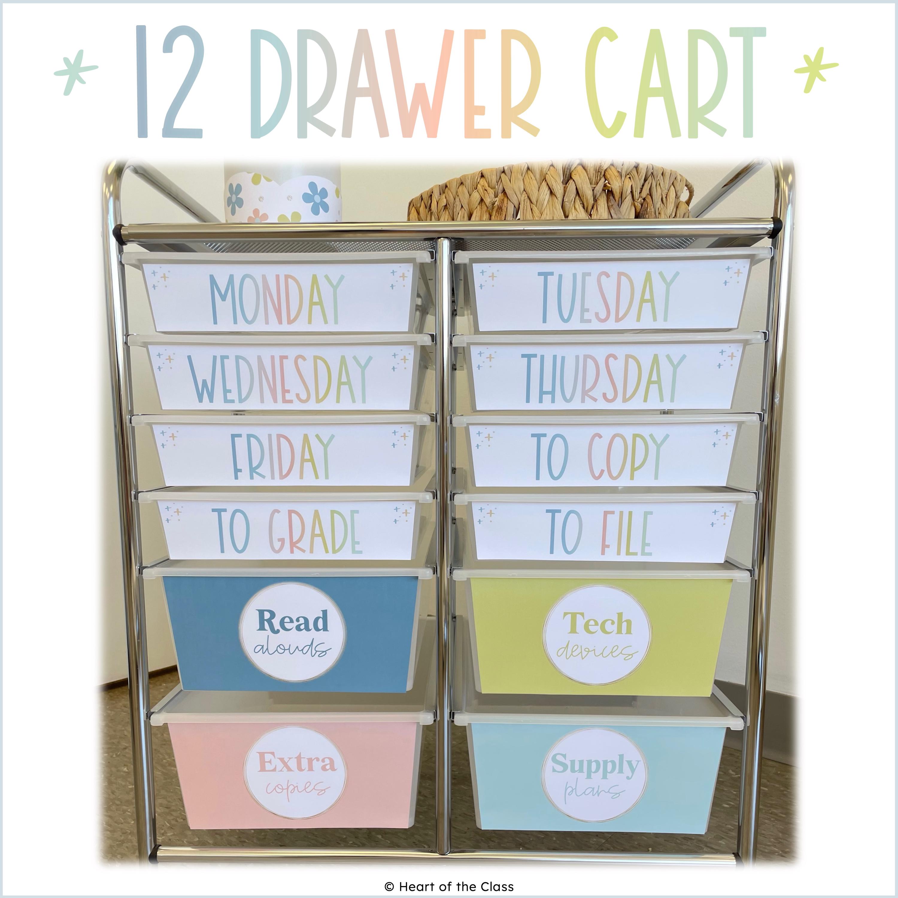 Rolling Cart Labels for 5 Drawer, 10 Drawer and 12 Drawer Teacher ...