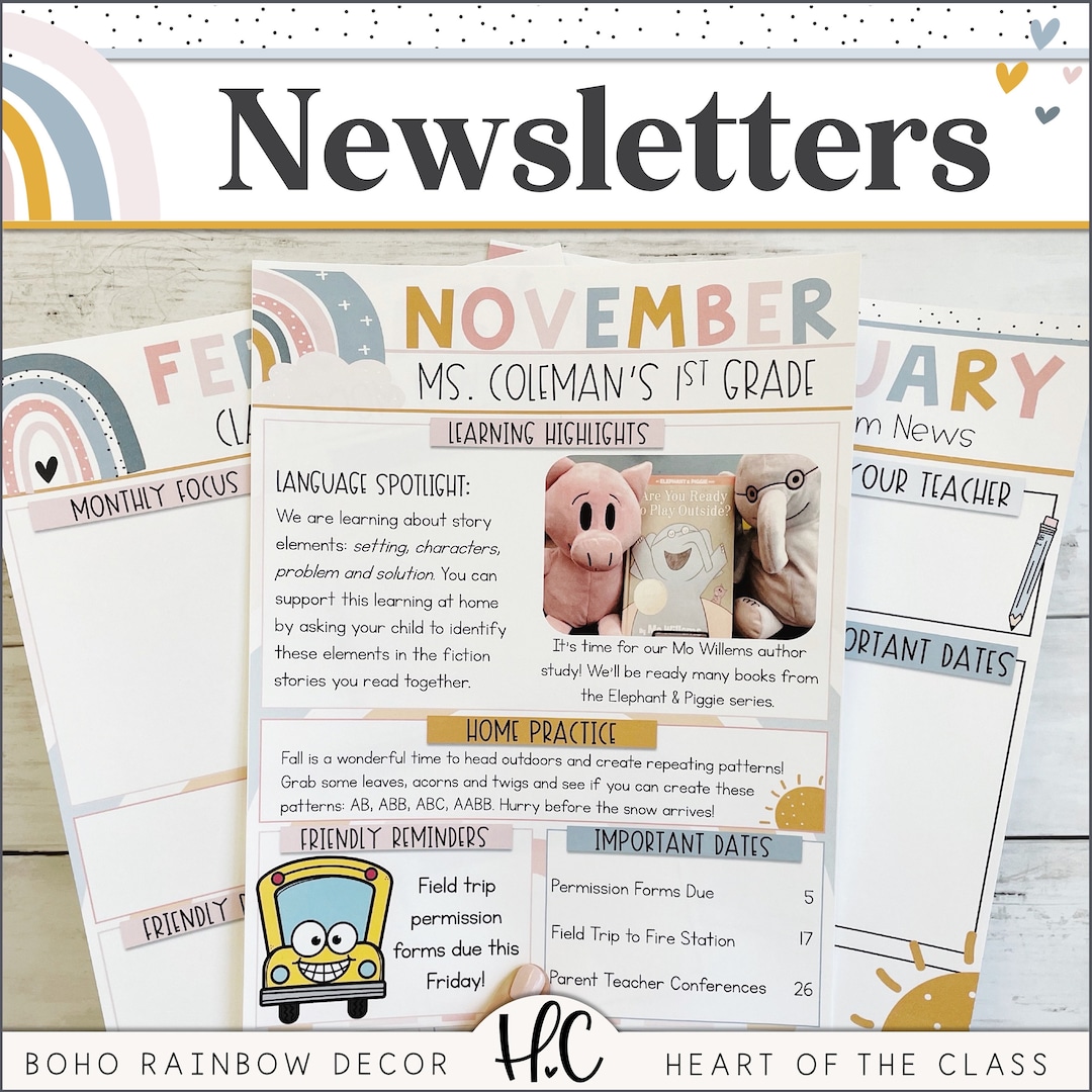 Classroom Newsletters | Boho Rainbow Classroom Decor | Editable ...