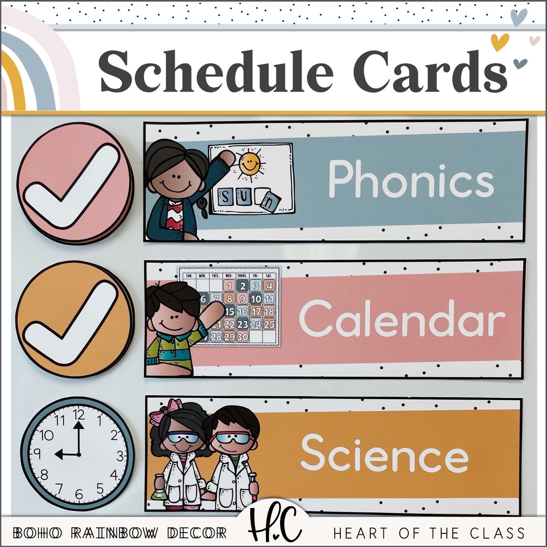 Classroom Schedule Cards Boho Rainbow Classroom Decor Editable Visual ...