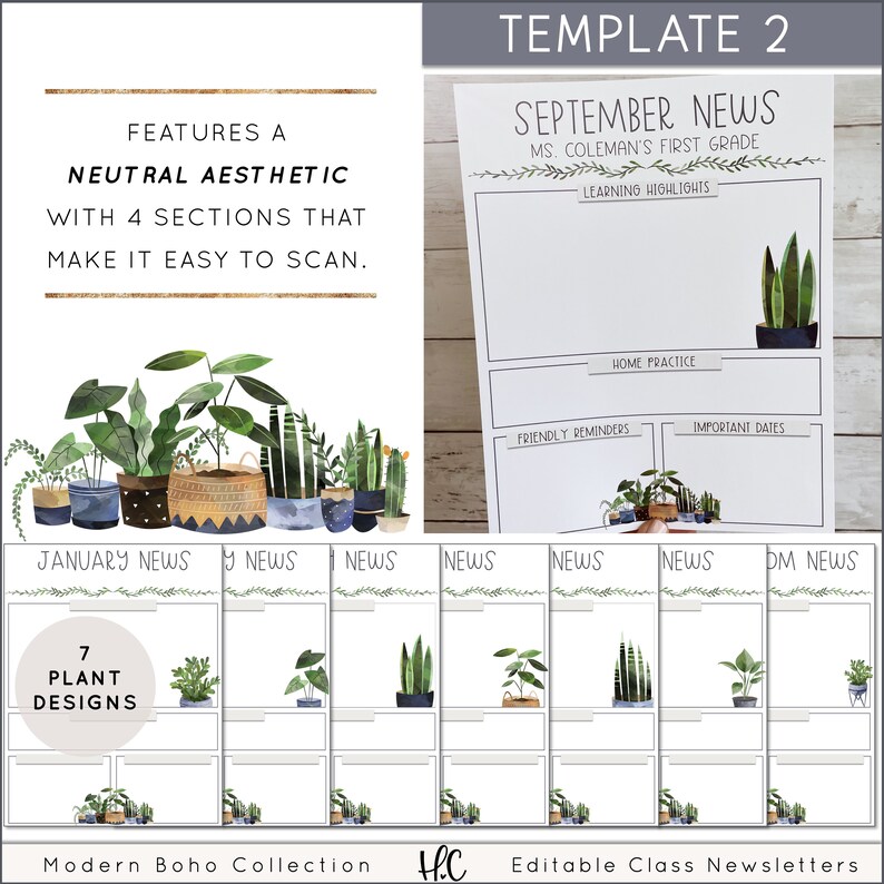 Classroom Newsletters Boho Plants Classroom Decor Editable - Etsy