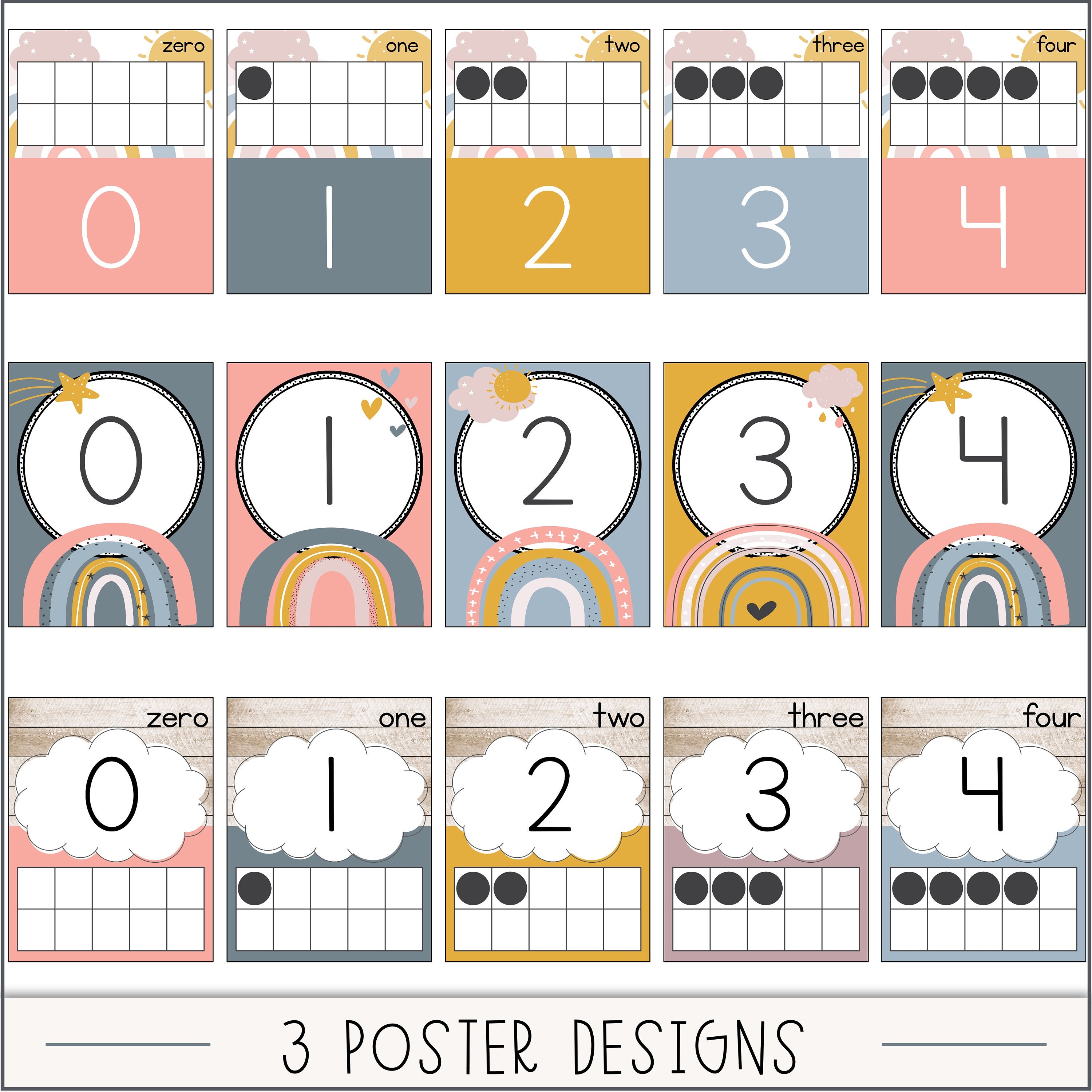 Boho Rainbow Number Posters Ten Frames Posters Classroom - Etsy