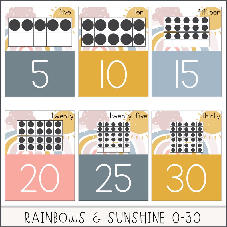 Boho Rainbow Number Posters | Ten Frames Posters | Classroom Decor ...