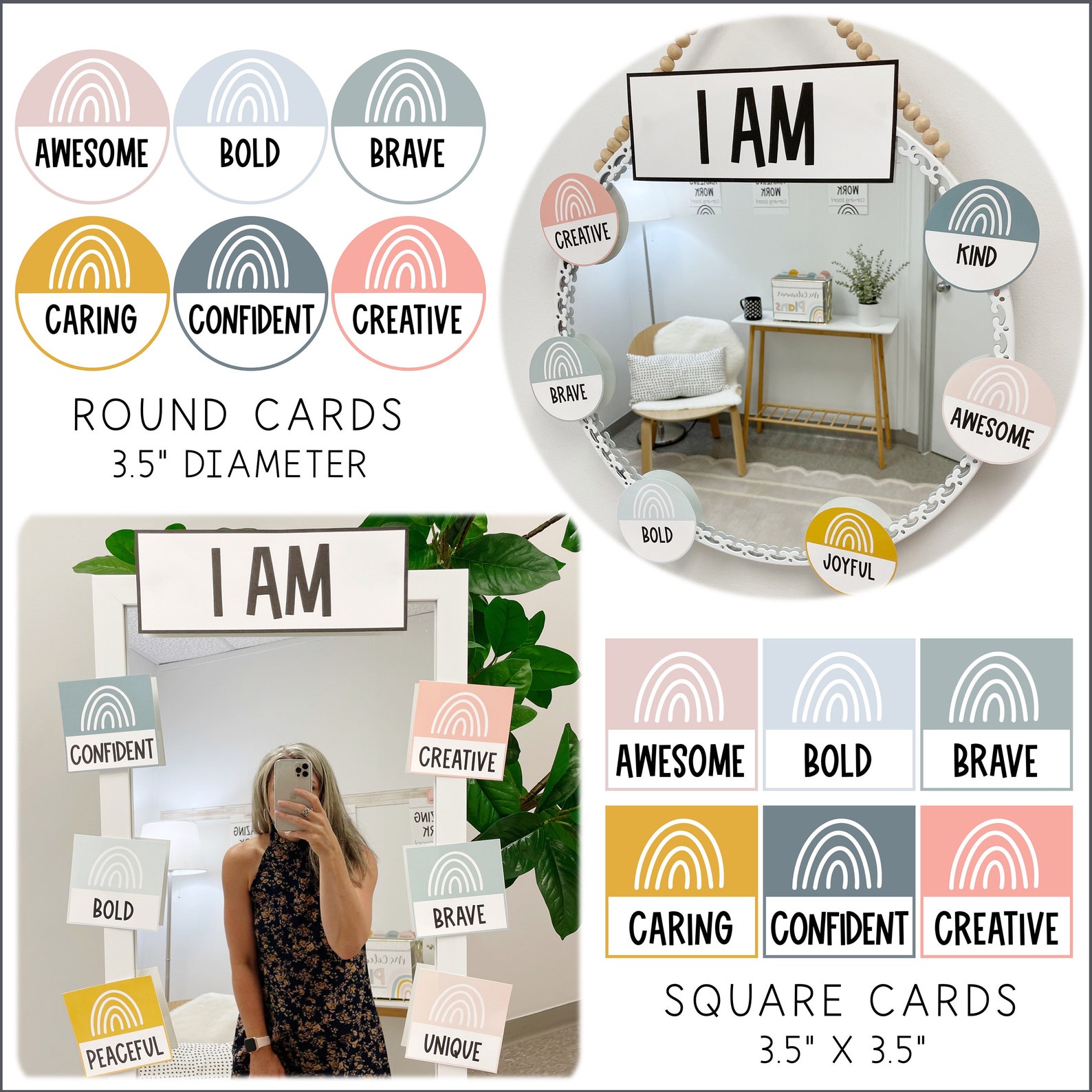Affirmation Station | Boho Rainbow Classroom Decor | Affirmation Mirror ...