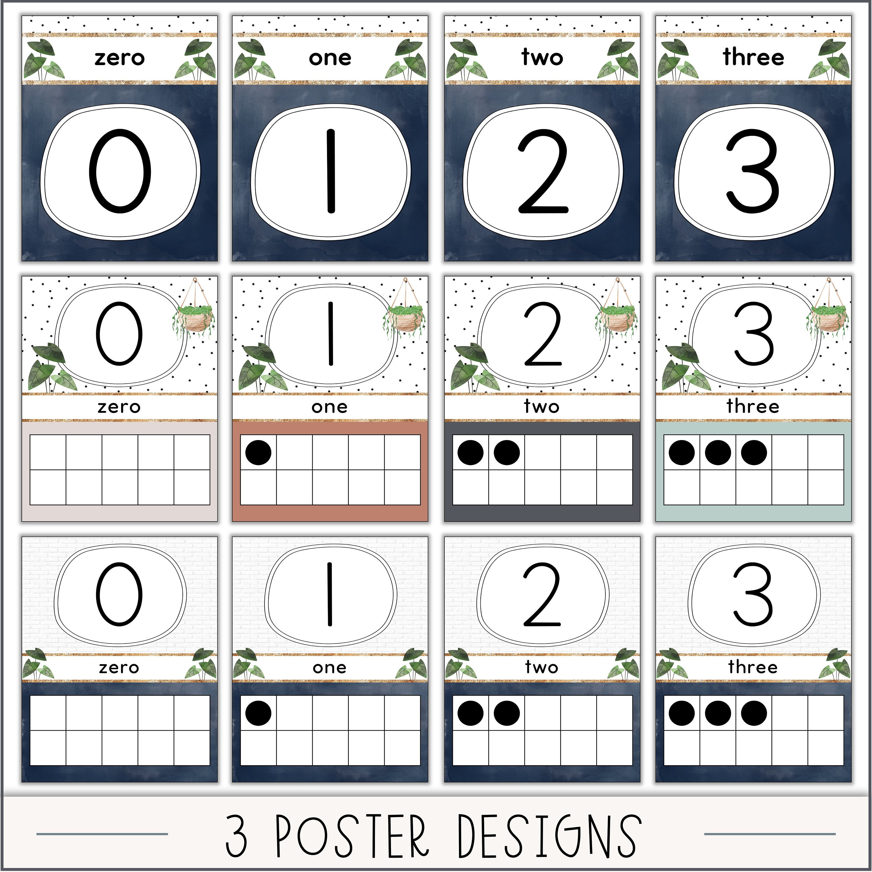 Boho Number Posters Ten Frame Posters Number Line Boho Plants Classroom ...