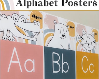 Boho Rainbow Alphabet Posters, Primary Alphabet, Cursive Alphabet ...