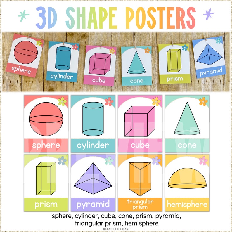 Classroom Shape Posters With 2D and 3D Shapes | Editable Text | Hello ...