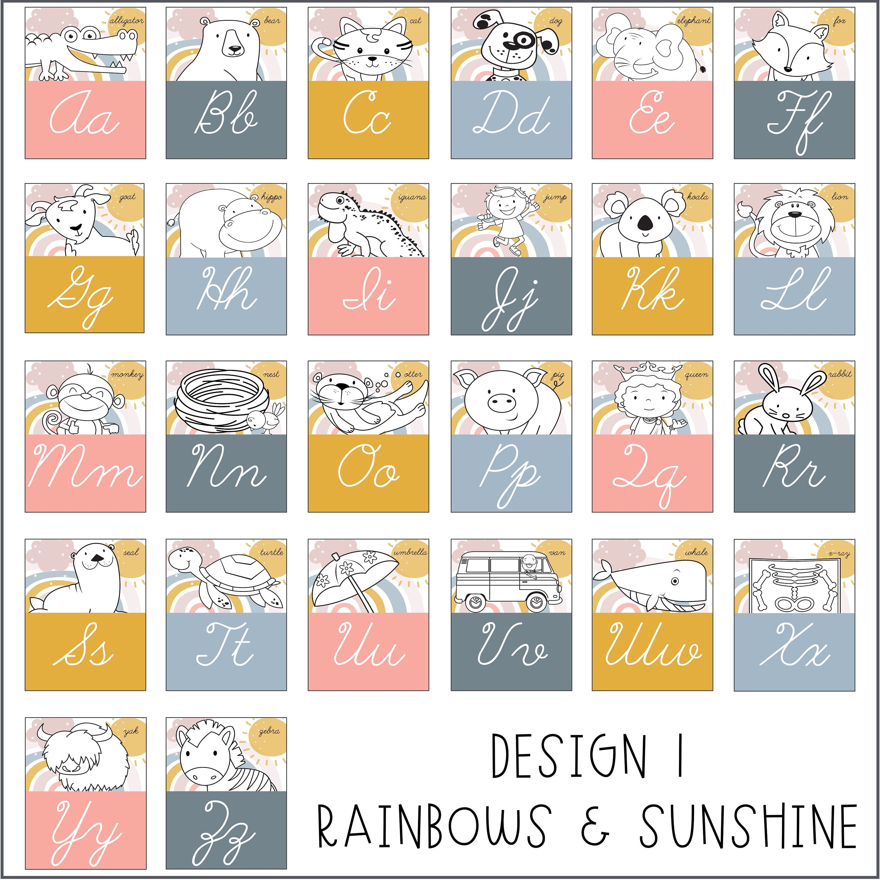 Cursive Alphabet Posters Boho Rainbow Classroom Cursive Posters Boho ...