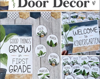 Modern Boho Plants Door Display | Editable Rustic Classroom Decor - Etsy UK