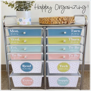 Rolling Cart Labels for 5 Drawer, 10 Drawer and 12 Drawer Teacher ...