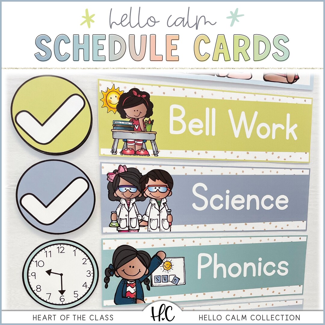 Hello Calm Classroom Visual Schedule Cards With Graphics and Clocks ...