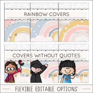 Boho Rainbow Binder Covers and Spines | Editable Teacher Binder Covers ...