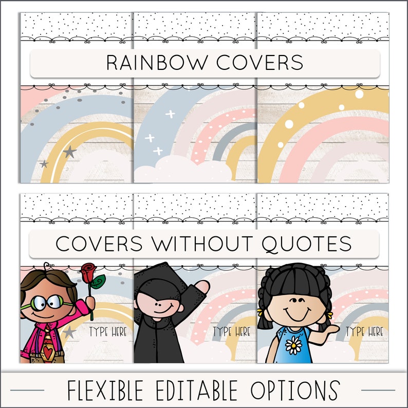 Boho Rainbow Binder Covers and Spines Editable Teacher Binder Covers ...