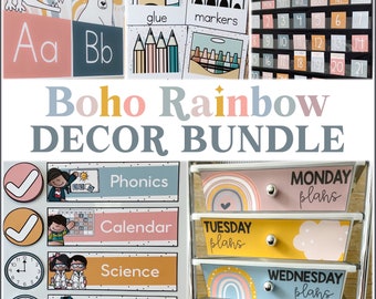 Boho Rainbow Calm Color Classroom Decor Bundle Inspirational - Etsy