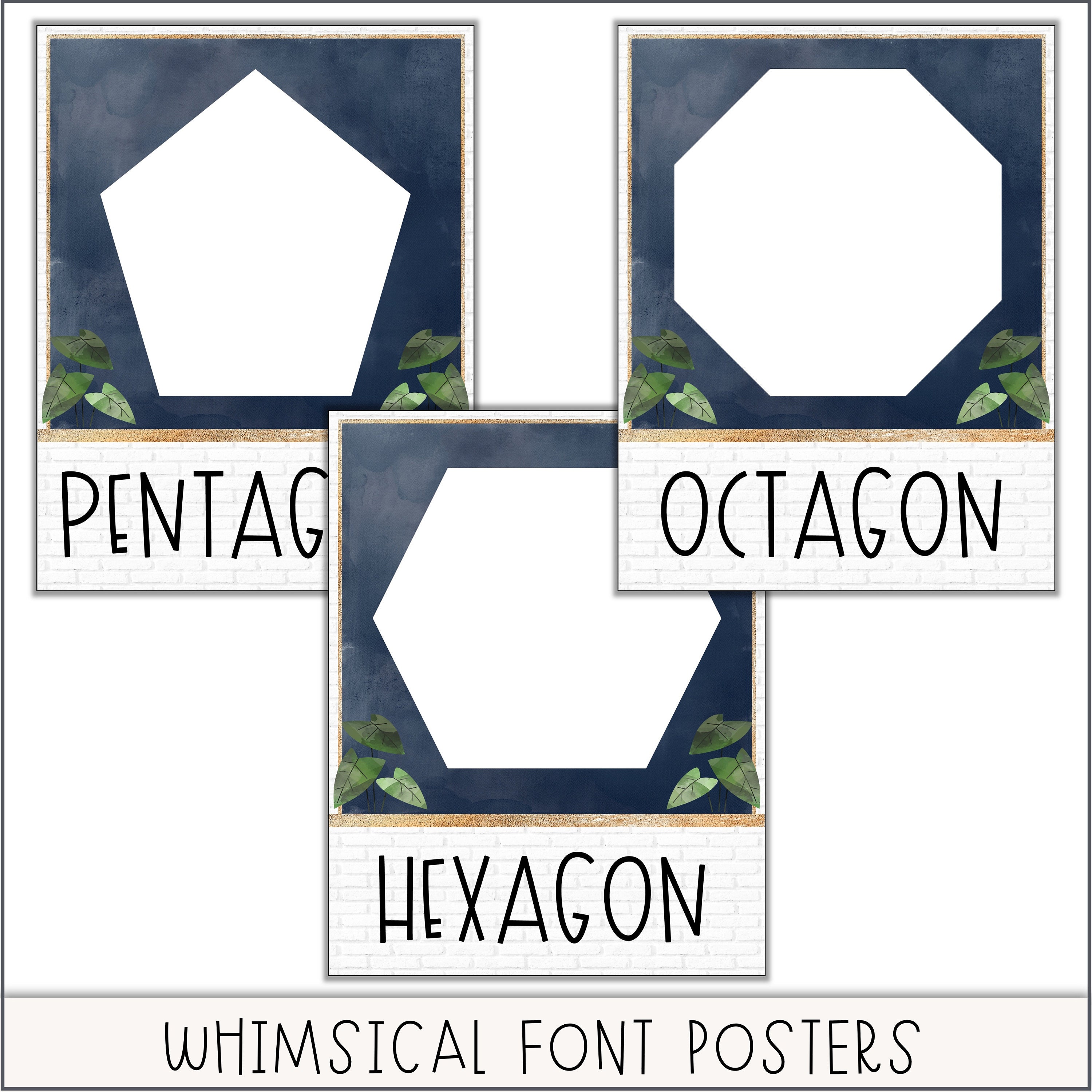 Classroom Shape Posters With 2D and 3D Shapes | Modern Boho Plants ...