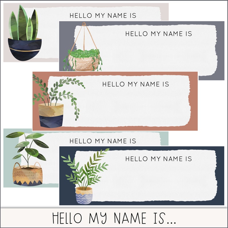 Boho Desk Name Tags Editable Classroom Student Name Tags Boho Plants ...