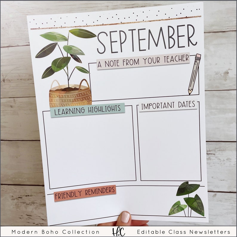 Classroom Newsletters Boho Plants Classroom Decor Editable - Etsy