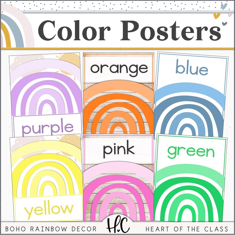 Color Posters for Boho Rainbow Classroom Decor Theme - Etsy