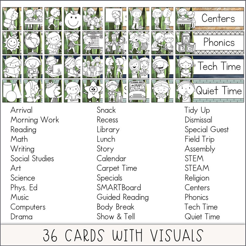 Classroom Schedule Cards With Graphics Boho Visual Classroom - Etsy