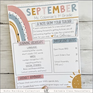 Classroom Newsletters | Boho Rainbow Classroom Decor | Editable ...