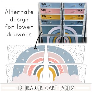 Boho Rainbow Classroom Cart Labels With Editable Text for 5 Drawer, 10 ...