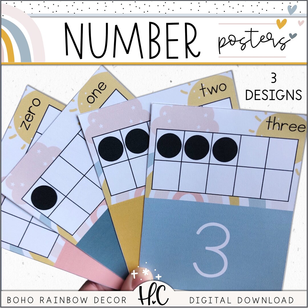 Boho Rainbow Number Posters Ten Frames Posters Classroom - Etsy