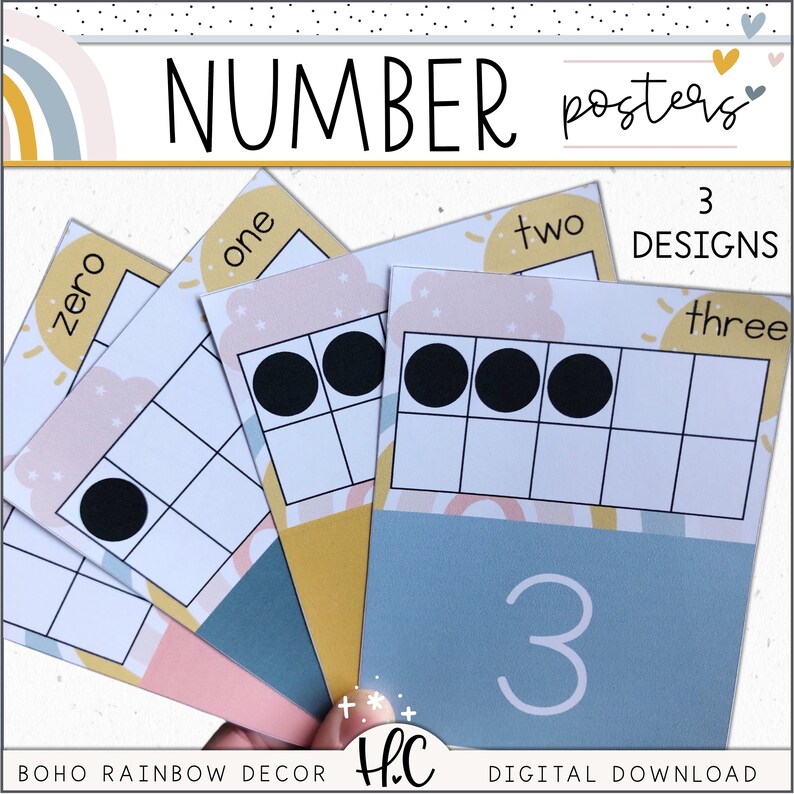 Boho Rainbow Number Posters Ten Frames Posters Classroom - Etsy