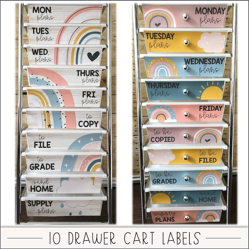 Boho Rainbow Classroom Cart Labels With Editable Text for 5 Drawer, 10 ...
