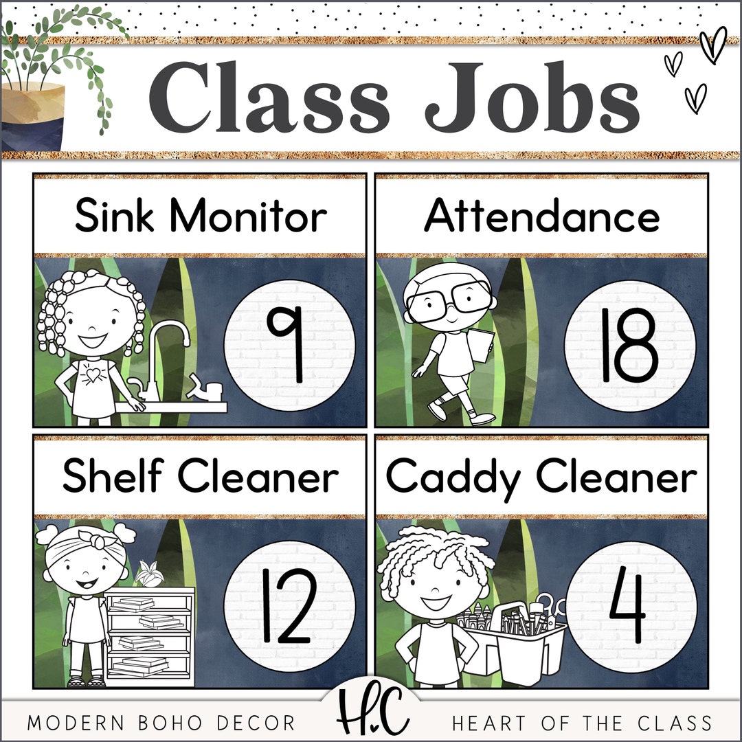 Classroom Jobs Display With Editable Student Job Cards | Boho Plants ...