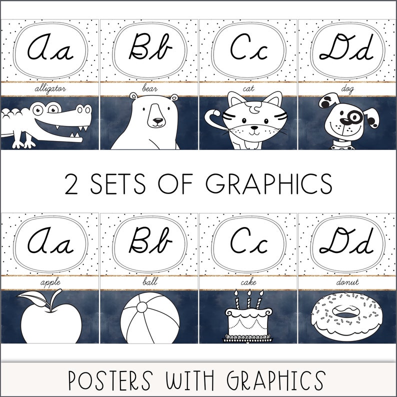Cursive Alphabet Posters With Graphics Boho Plants Classroom Decor ...