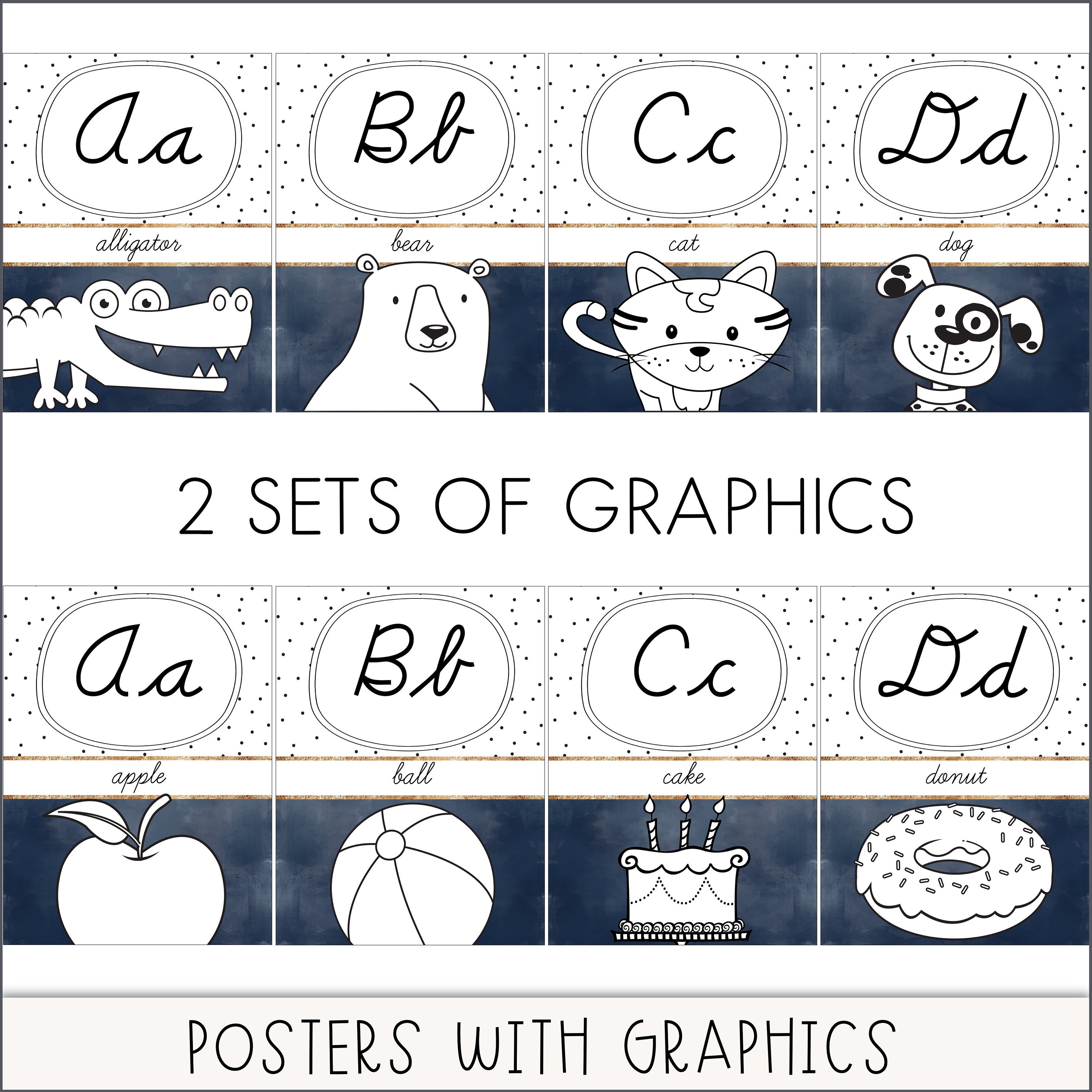 Cursive Alphabet Posters With Graphics Boho Plants Classroom Decor ...