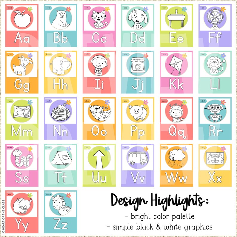 Classroom Alphabet Posters Hello Brights Classroom Decor Printable ...