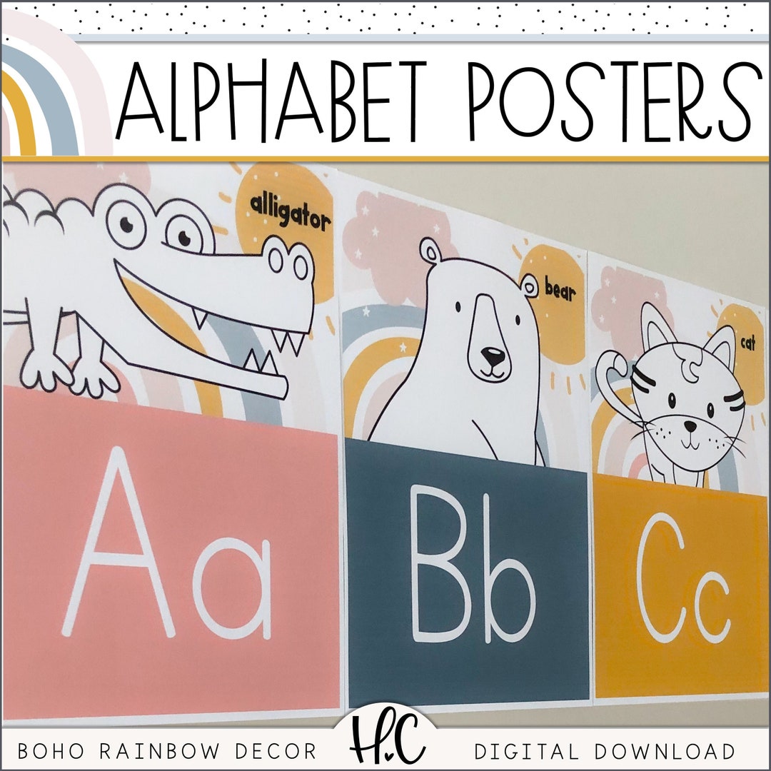 Alphabet Posters Boho Rainbow Classroom Alphabet Primary - Etsy Australia