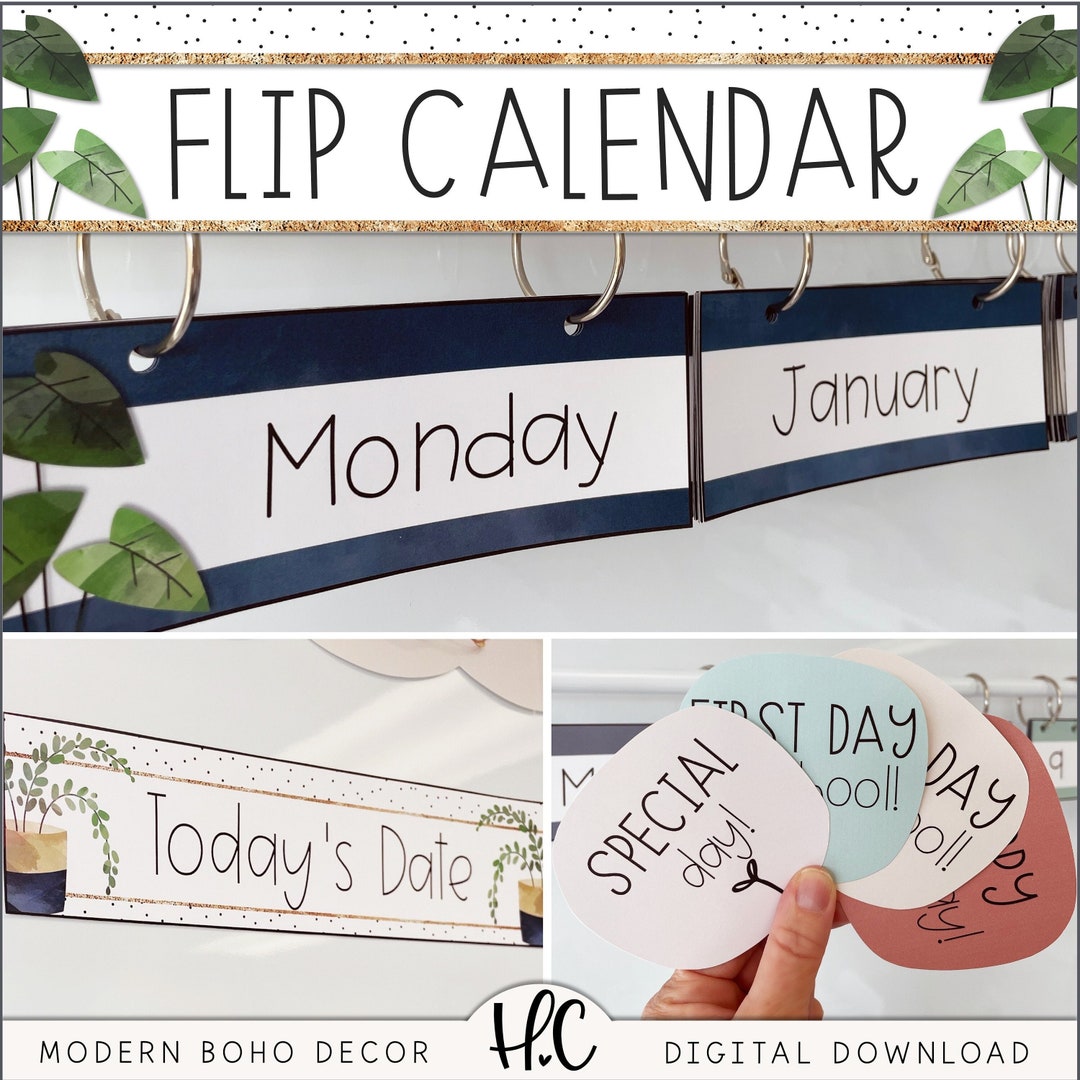 Flip Calendar Modern Boho Classroom Decor Classroom Flip - Etsy