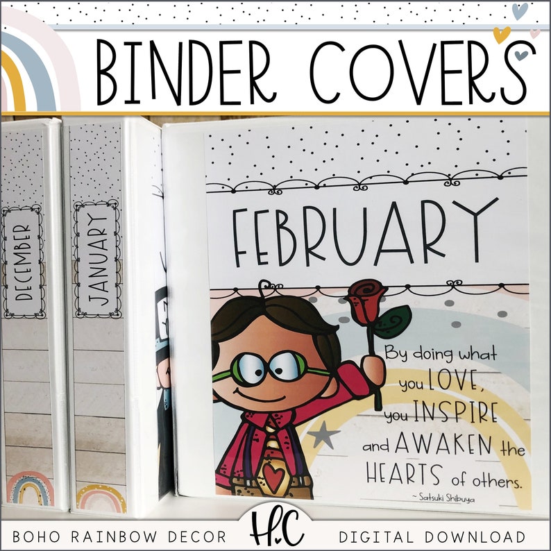 Boho Rainbow Binder Covers and Spines Editable Teacher - Etsy