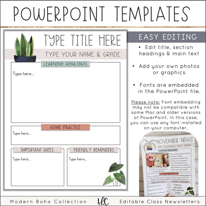 Classroom Newsletters Boho Plants Classroom Decor Editable - Etsy
