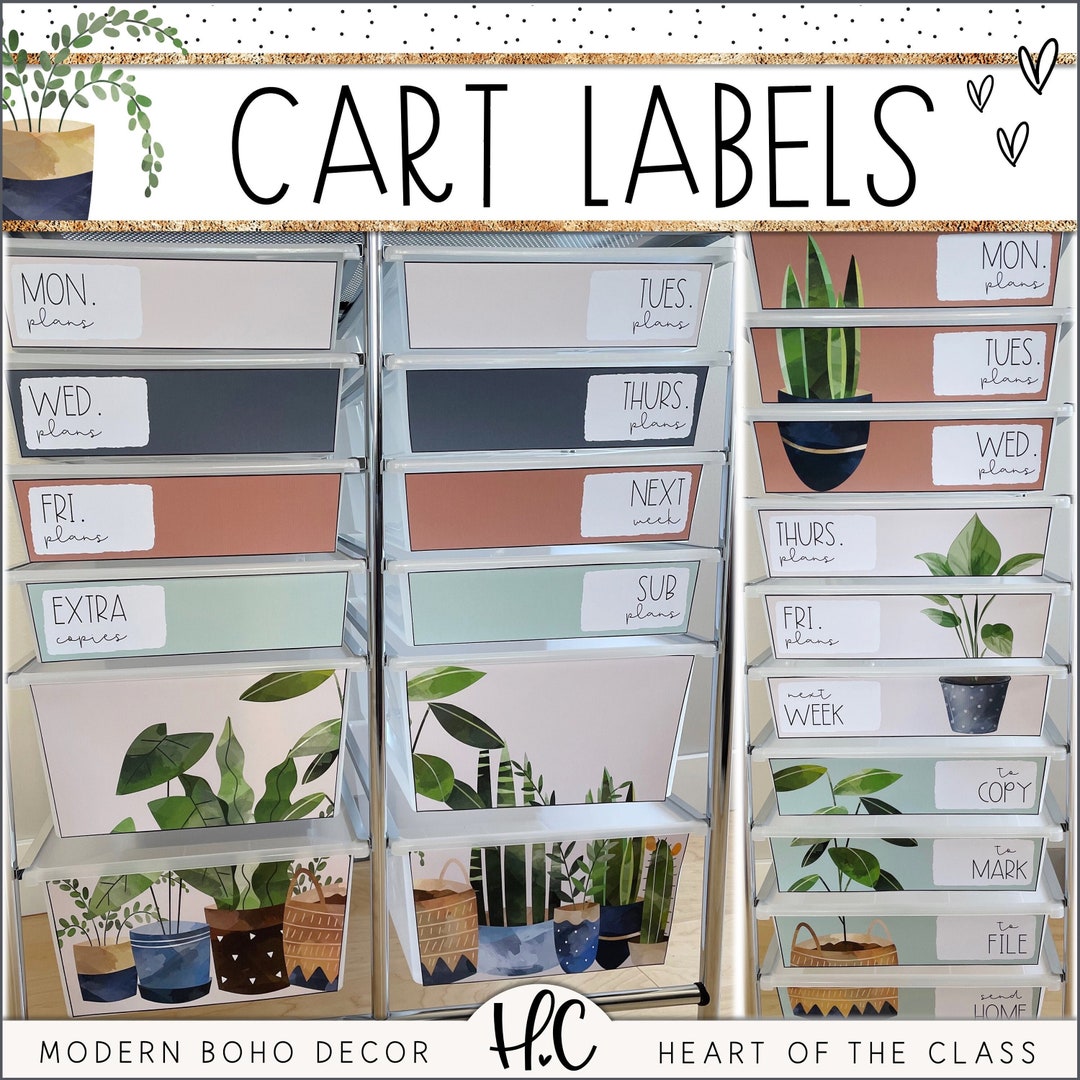 Rolling Cart Editable Labels Cart Labels for Modern Boho - Etsy