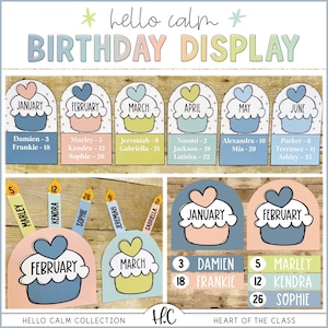 Hello Calm Classroom Decor Birthday Bulletin Board Display: Editable ...