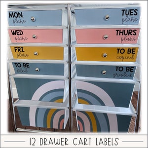 Boho Rainbow Classroom Cart Labels With Editable Text for 5 Drawer, 10 ...