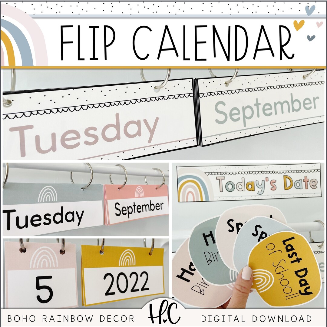 Flip Calendar Boho Rainbow Classroom Decor Classroom - Etsy
