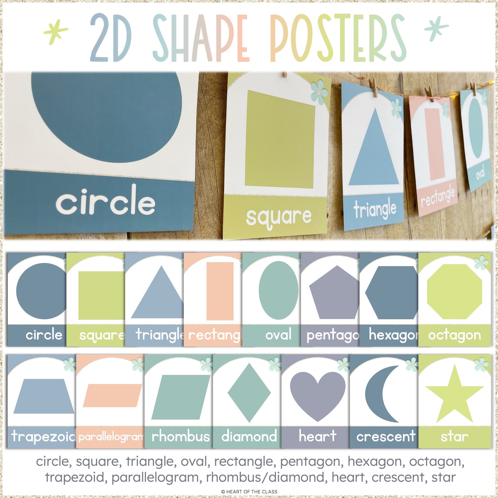 2D and 3D Shape Posters for Classroom and Homeschool With Editable Text ...
