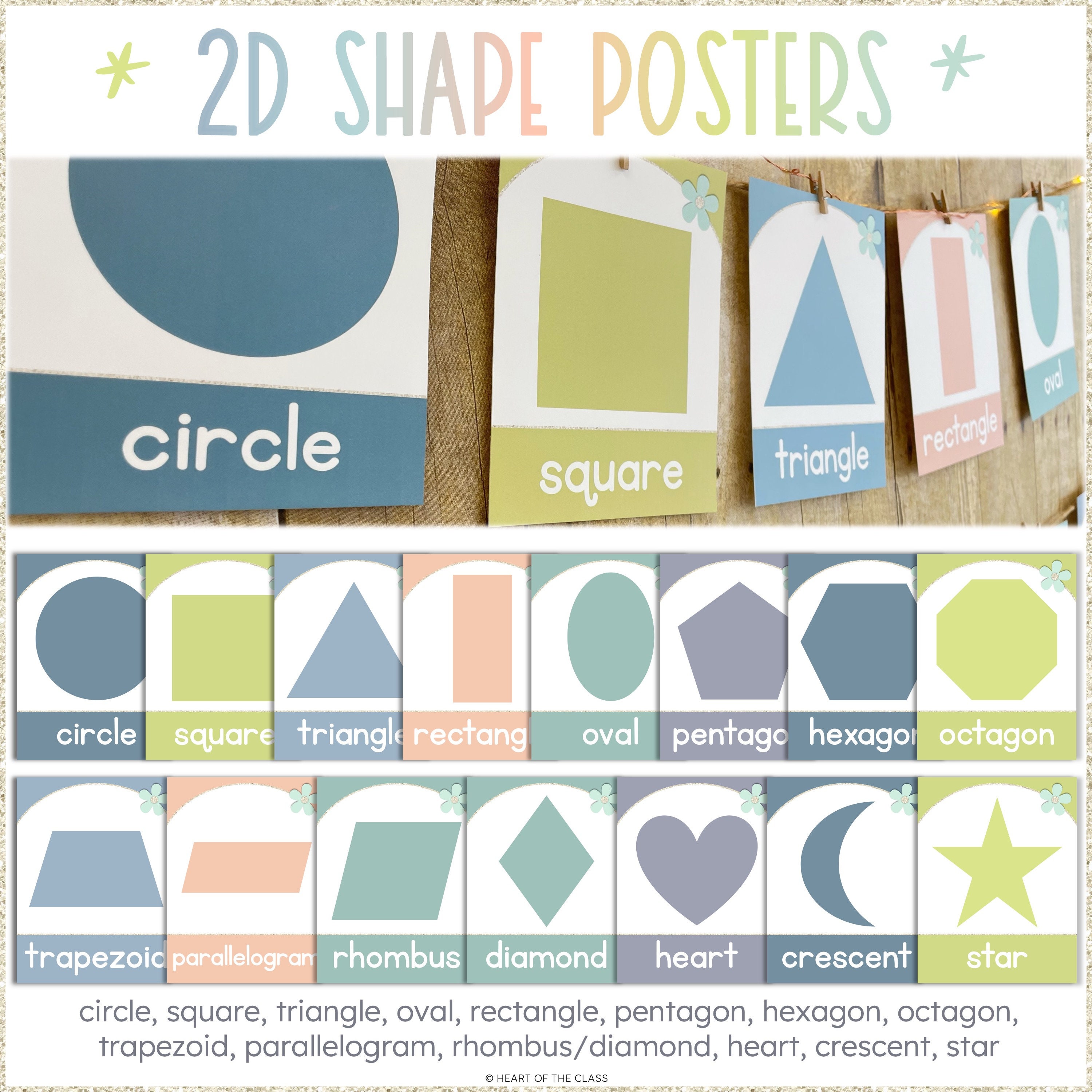 2D and 3D Shape Posters for Classroom and Homeschool With Editable Text ...