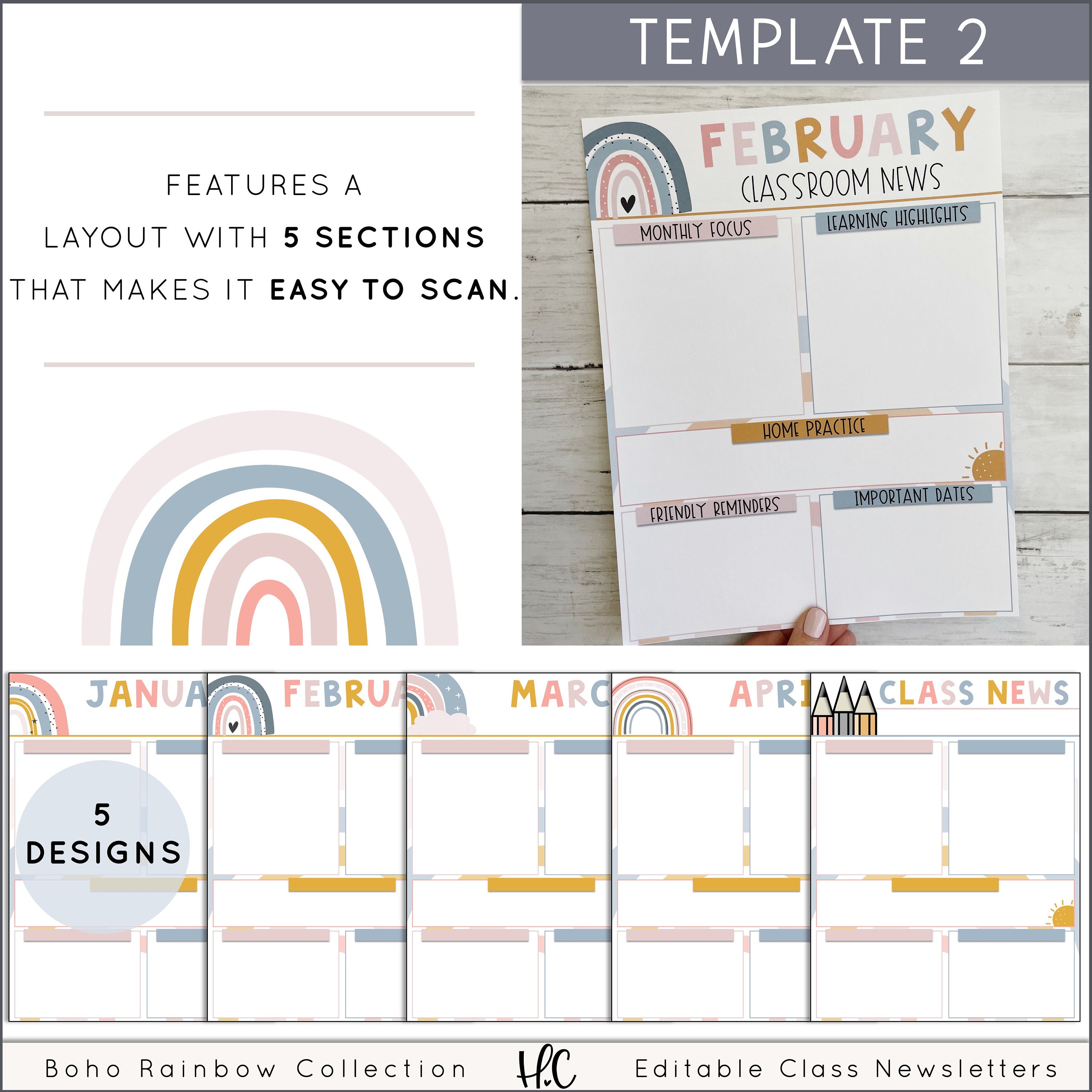 Classroom Newsletters Boho Rainbow Classroom Decor - Etsy